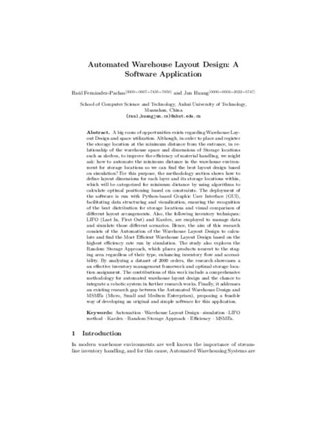 Pdf Automated Warehouse Layout Design A Software Application