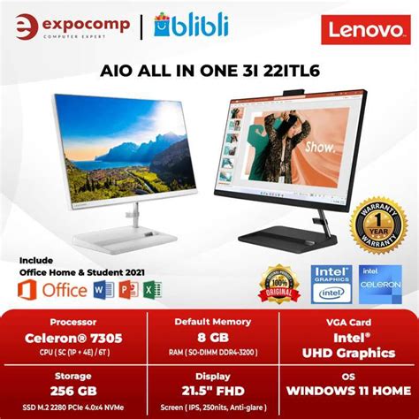 Jual Lenovo Aio All In One 3i 22itl6 Intel Celeron 7305 8gb 256gb W11 Ohs Di Seller Expocomp