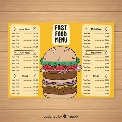 Free Vector Hand Drawn Burger Restaurant Menu Template
