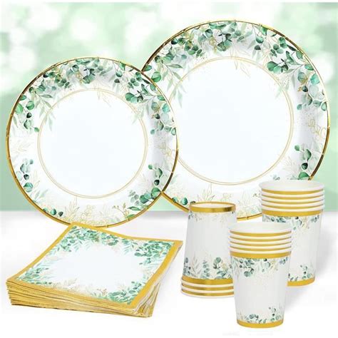 Assiette Jetable Anniversaire Or Vert Invités Kit Vaisselle Jetable Anniversaire Fille
