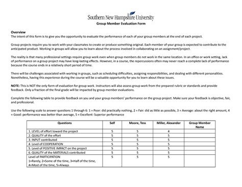 Group Member Evaluation Form Group Member Evaluation Form Overview