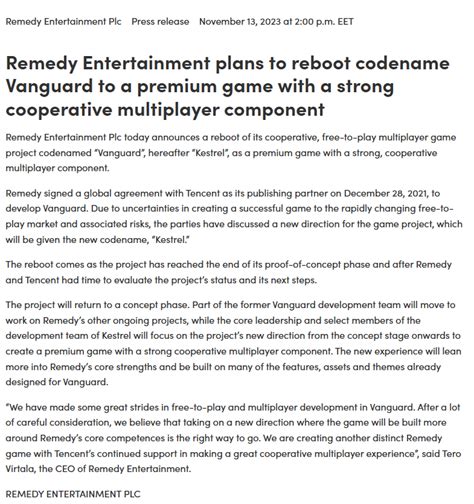 Remedy Introduces Project Kestrel A Premium Co Op Reboot Of Their Free