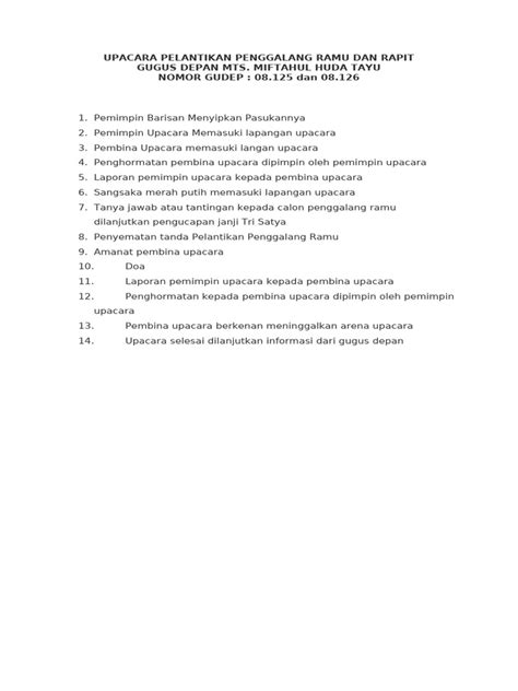 Upacara Pelantikan Penggalang Ramu Dan Rapit Pdf