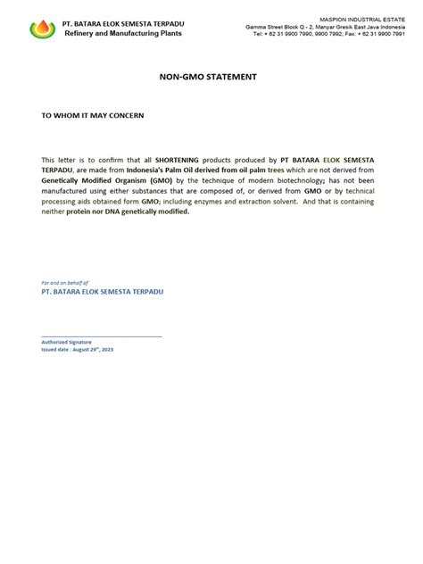Non Gmo Statement Sho Pdf