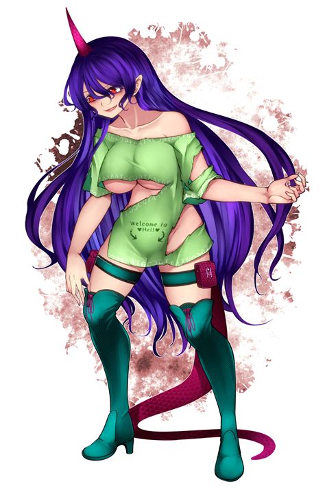 Rule 34 Belly Boots Horn Long Hair Pointing At Pussy Purple Hair