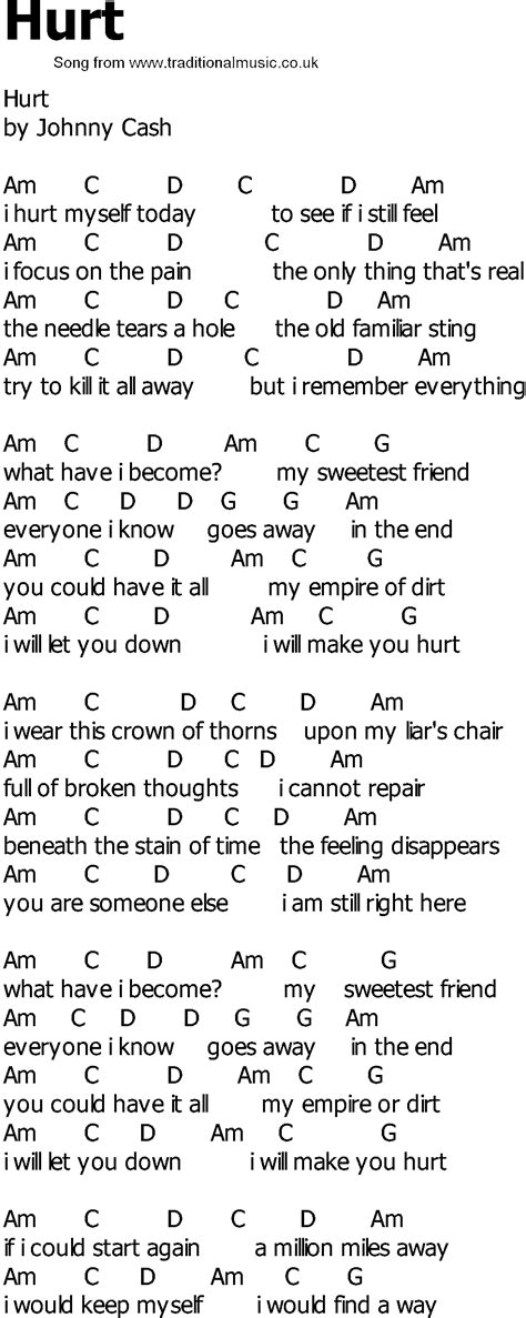 Old Country Song Lyrics With Chords Hurt