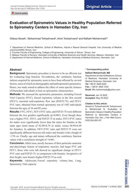 Pdf Evaluation Of Spirometric Values In Healthy Population Referred
