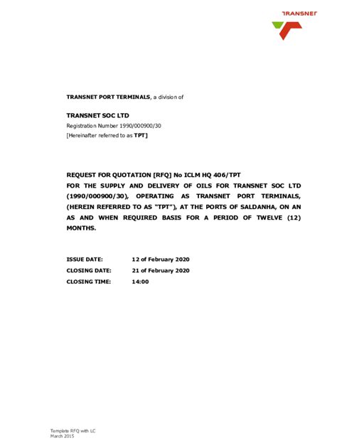 Fillable Online Iclm Pe 558tpt Supply And Delivery Of Ppe Transnet Tenders Fax Email Print