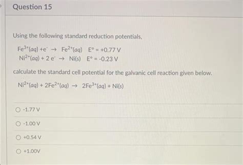 Solved Using The Following Standard Reduction Potentials