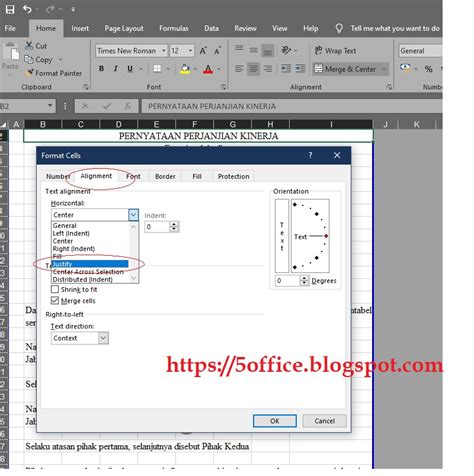 Cara membuat teks rata kanan dan kiri (justify) pada sel excel