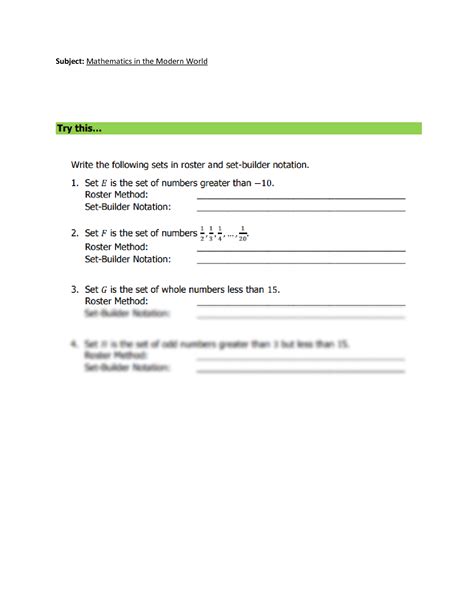 Set Builder Notation Worksheet
