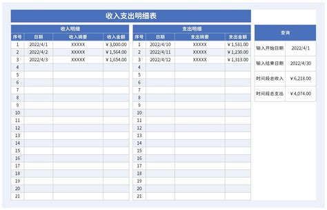收入支出明细表excel模板完美办公