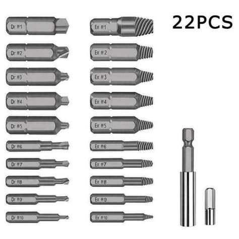 22pcs Damaged Stripped Screw Extractor Drill Bits Broken Remover Bolt