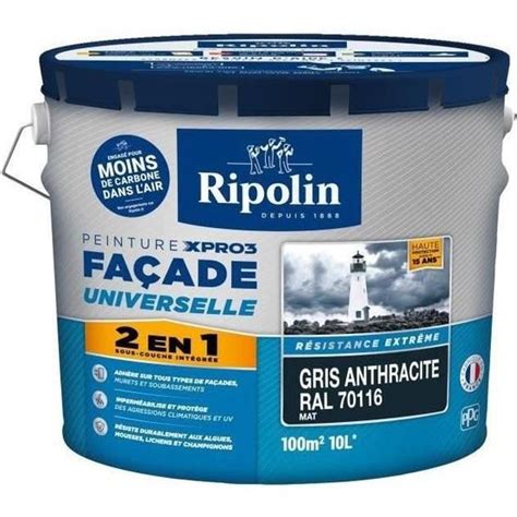 Peinture Façade Ripolin Xpro 3 Pot 10l Gris Anthracite Mat