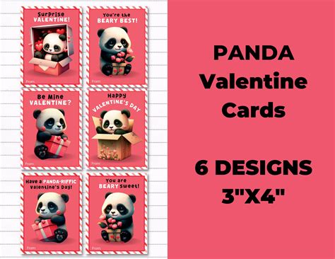 Panda Valentine Printable Set Of Valentine Cards Printable Valentine Cards For Classmates