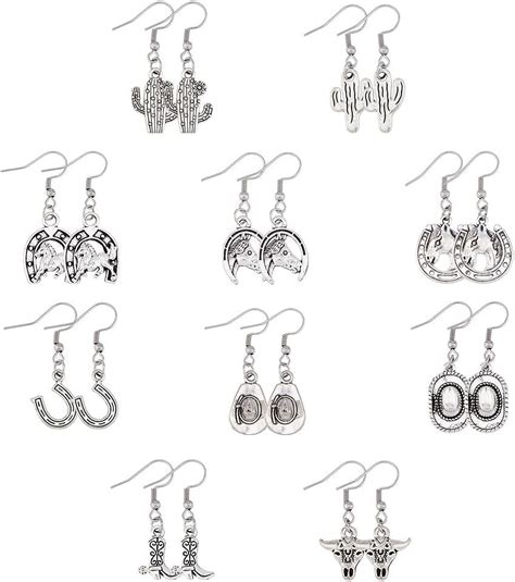 10 Pairs Cowgirl Western Earrings West Cowgirl Boots Dangle Earrings
