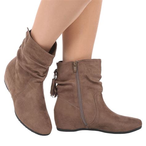 Odette Womens Hidden Wedge Low Heels Ladies Slouch Tassel Ankle Boots Shoes Size Ebay