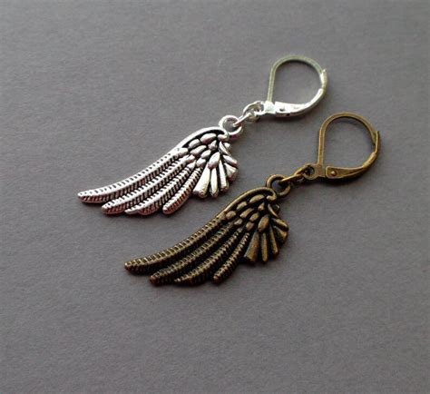 Mens Earrings Angel Wing Single Men Earring Big Wing Silver Etsy