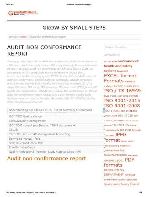 Audit Non Conformance Report Iso 9000 Audit