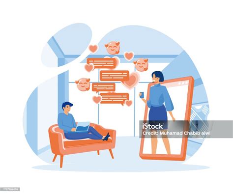 데이트 앱과 가상 관계 채팅 버블 플랫 벡터 현대 일러스트 레이 션 Brand Name Online Messaging