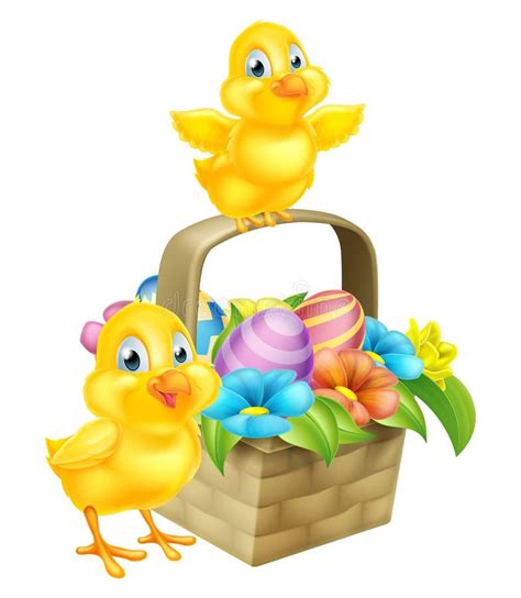 Cartoon Chicks And Easter Eggs Basket Stock Vector Image 64926224