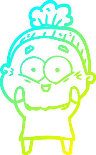 만화 행복 한 늙은 여자의 차가운 그라데이션 선 그리기 귀여운에 대한 스톡 벡터 아트 및 기타 이미지 귀여운 그라데이션