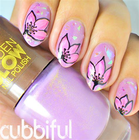 Cubbiful Pink One Stroke Floral Nails