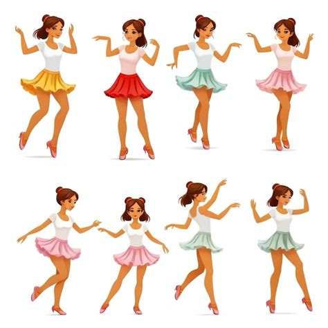 Premium Vector Girl Dancing Vector Set White Background Isolated A High
