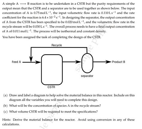 Video Solution A Simple A B Reaction Is To Be Undertaken In A Cstr