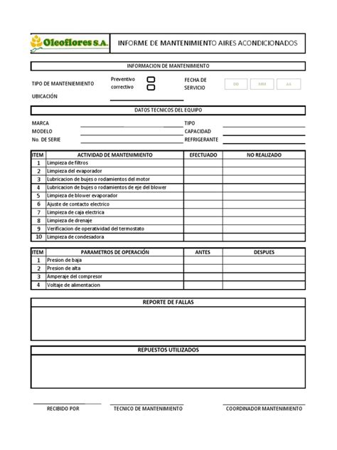 Informe De Mantenimiento De Aire Acondicionado Pdf