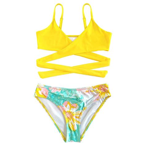 Shekini Girls Printing Bathing Suits Crisscross Ba Vicedeal