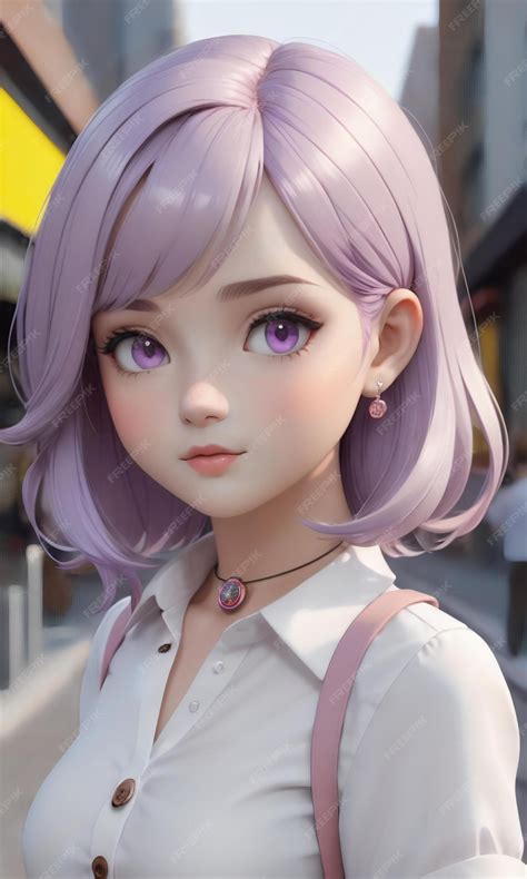 Premium Photo A Cute Anime Girl Light Purple Hair With White Dress
