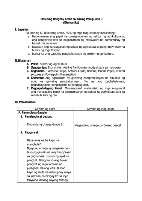 Sample Lesson Plan In Araling Panlipunan Grade 10 Printable Templates