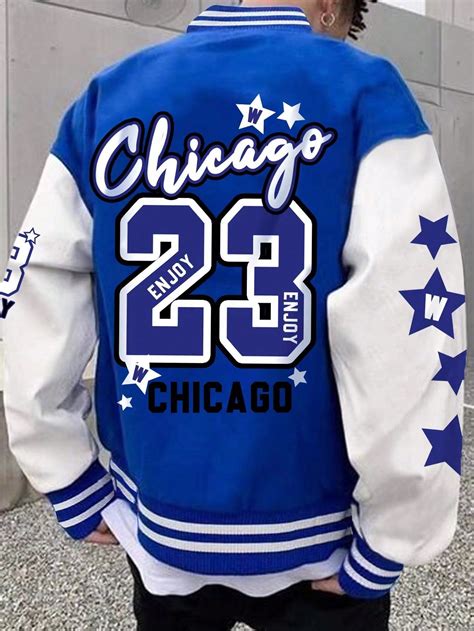 Manfinity EMRG Homens Peça Gráfica Letra Dois Tons Jaqueta Varsity Varsity jacket Mens