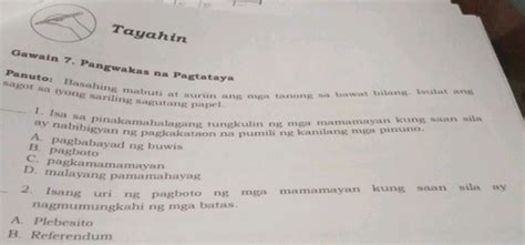 Tayahin Gawain 7 Pangrwakas Na Pagtataya StudyX