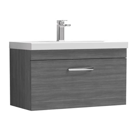 Nuie Athena Anthracite Woodgrain 800mm Wall Hung Single Drawer Vanity