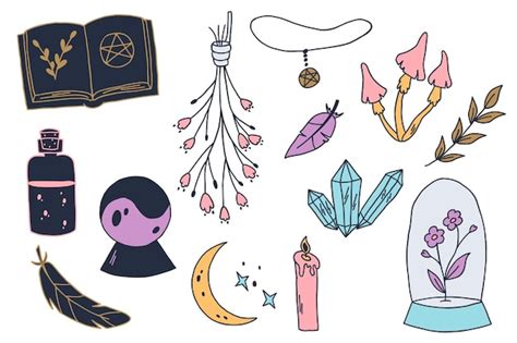 Premium Vector Esoteric Witchcraft Set Mystic Magical Symbols Hand