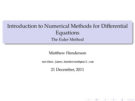 Introduction To Numerical Methods For Differential Equations Pdf Physics Science