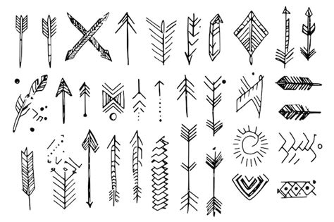 Handdrawn Tribal Arrow Collection Artistic Arrows With Feathers And
