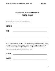Mastering Econometrics Final Exam Guide For ECON 140 Course Hero