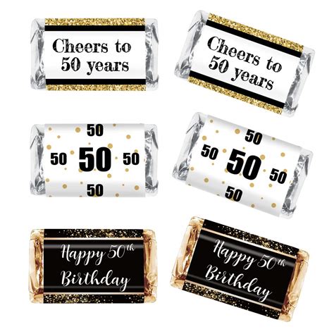 Buy Black And Gold 50th Birthday Party Mini Candy Bar Wrapper Stickers