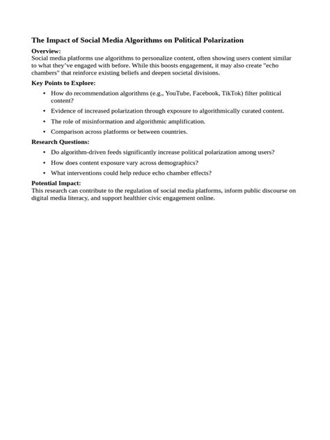The Impact Of Social Media Algorithms On Political Polarization Pdf