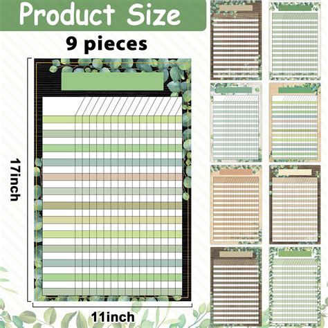 9 Pcs Simply Boho Charts Eucalyptus Incentive Chart