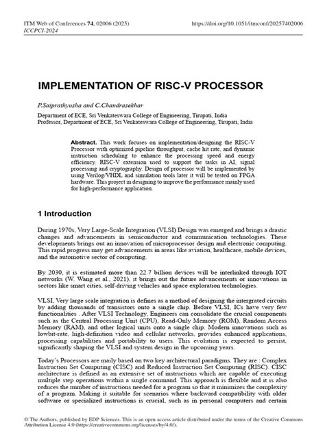 Implementation Of Risc V Processor Pdf Central Processing Unit