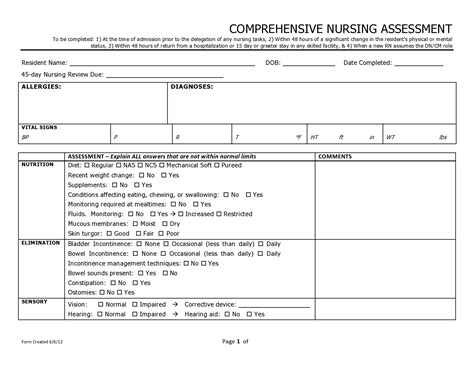 Daily Nursing Assessment Sheet