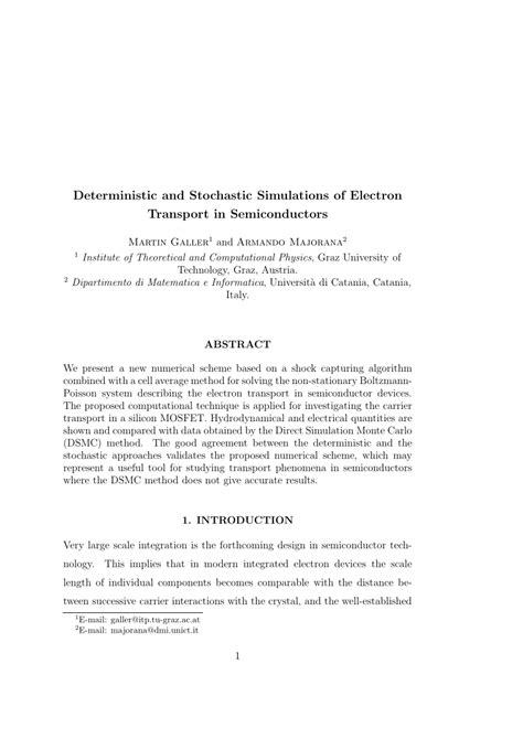 Pdf Deterministic And Stochastic Simulations Of Electron Transport In Semiconductors