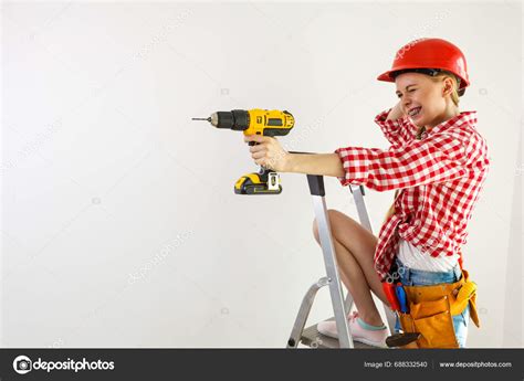 Woman Having Troubles Using Construction Drill Female Does Know How