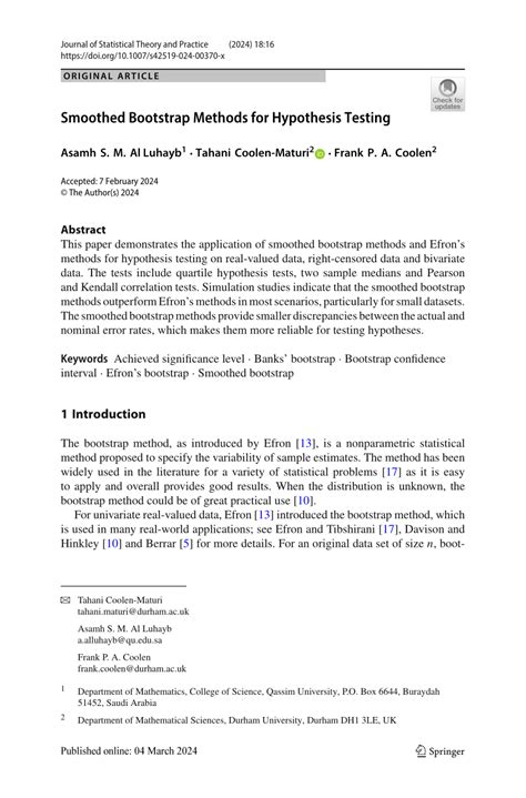 Pdf Smoothed Bootstrap Methods For Hypothesis Testing