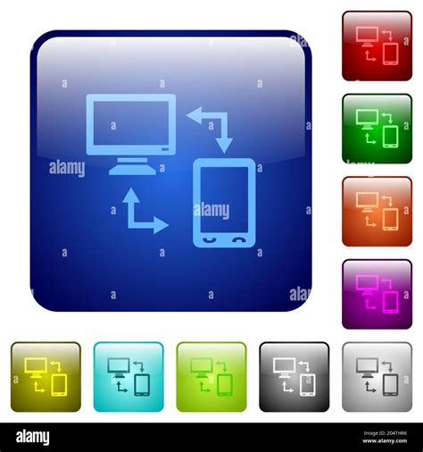 Syncronize Mobile With Computer Icons In Rounded Square Color Glossy