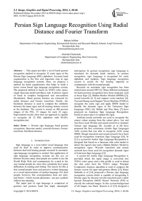 persian sign language recognition using radial distance and fourier transform docslib